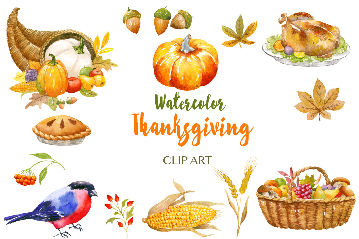 Thanksgiving watercolor clip art, an Illustration by Mockup Up!