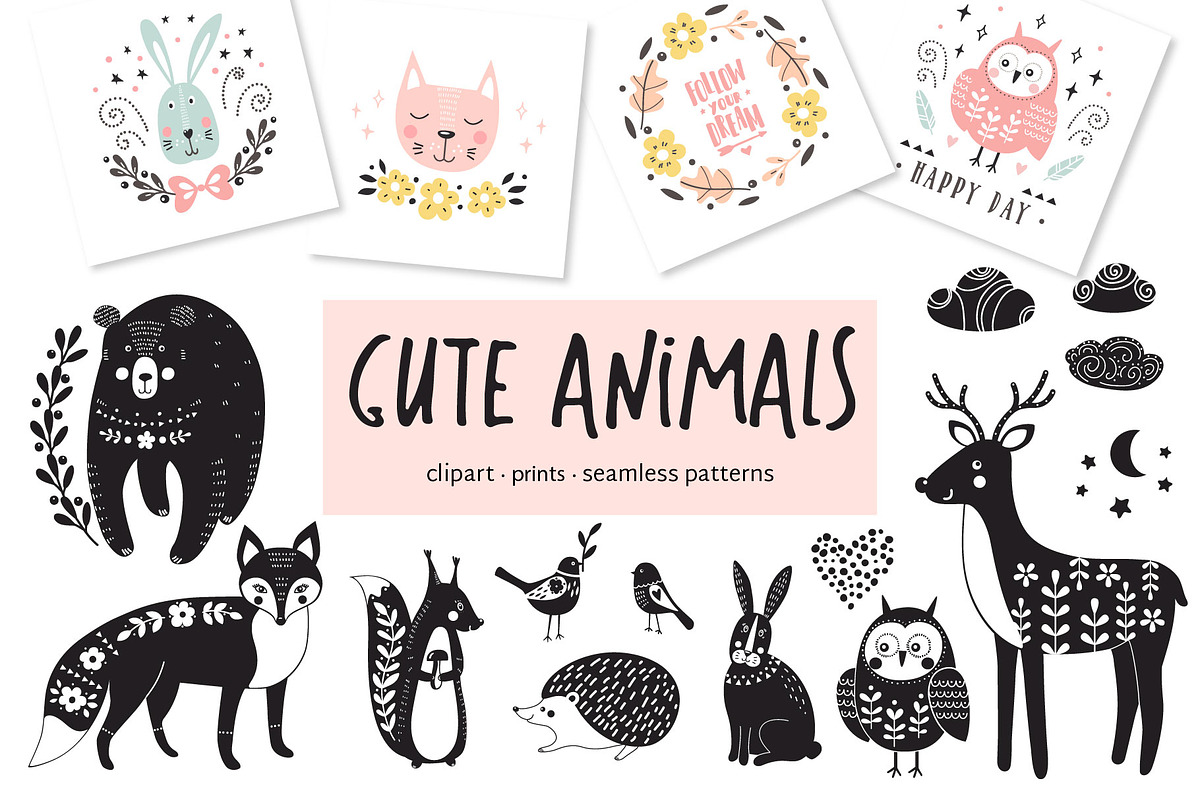 Cute Animals/Clipart & Patterns, an Animal Illustration by YudinaNata