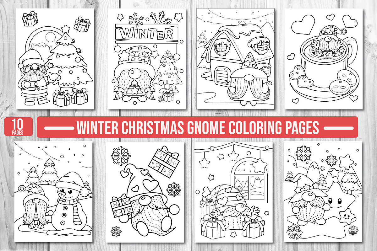 Winter Christmas gnome coloring page, an Illustration by Design House