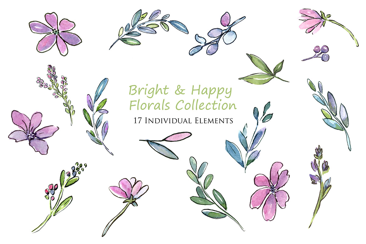 Bright Happy Flowers Clip Art, an Illustration by Graphic Blue Bird