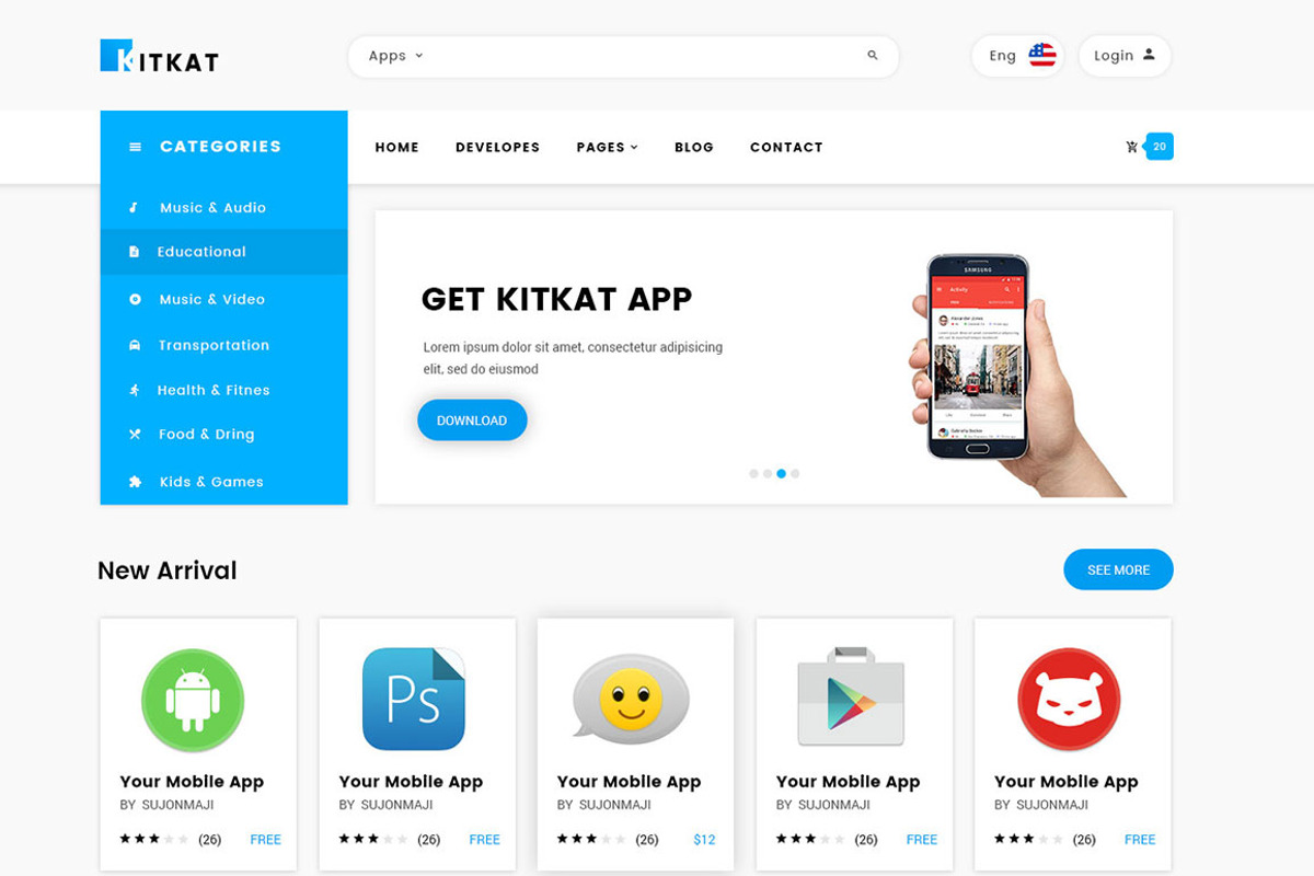 Kitkat App E-Commerce html template, a Templates & Theme by htmlmate