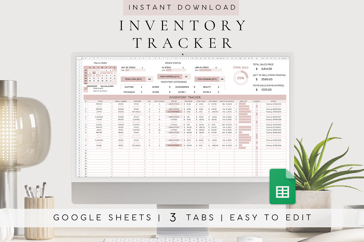 Inventory Tracker Google Sheets, a Templates & Theme by BRANDcontent