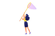 Young girl with butterfly net vector, an Object Illustration by Visual ...