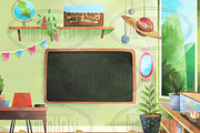 Watercolor Classroom Clipart, an Education Illustration by DigitalArtsi