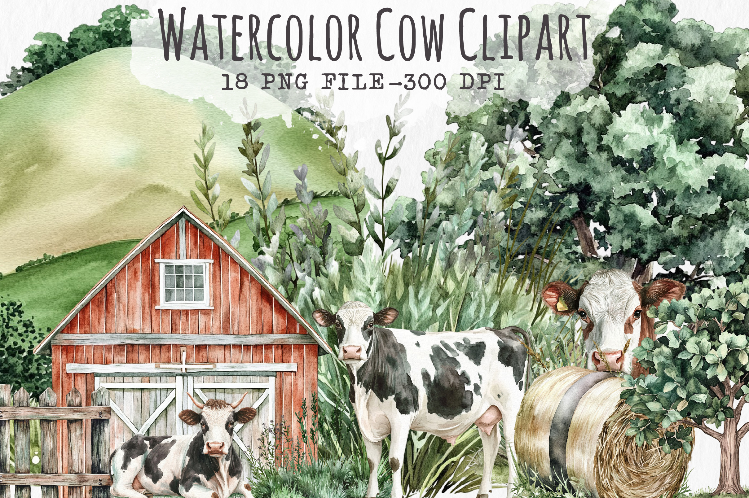Watercolor Cow Clipart, an Illustration by Libby Wishes