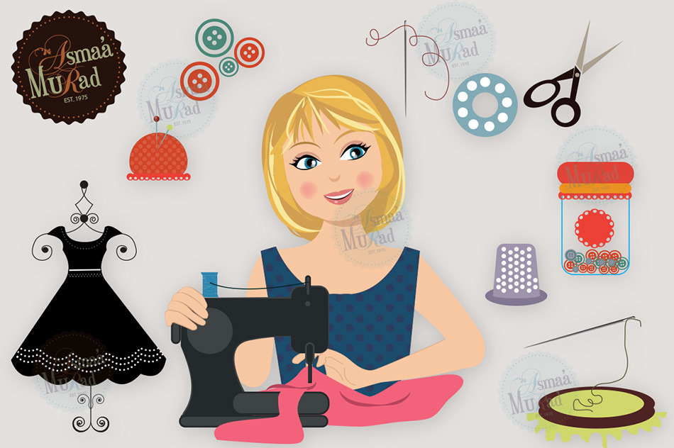Sewing clipart Woman Character, an Illustration by artinspirestudio ...