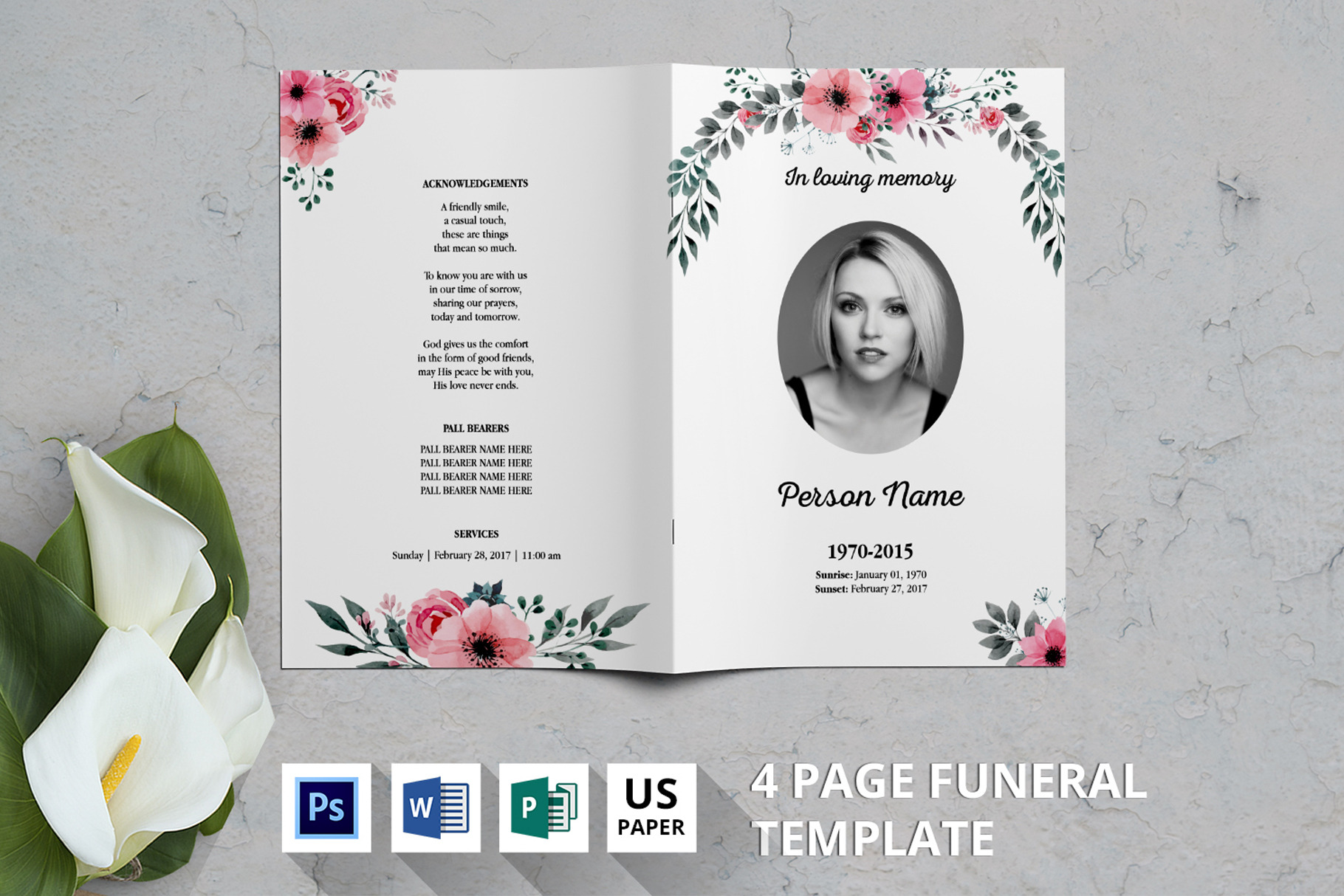 Watercolor Funeral Brochure-v03, a Brochure Template by SmmrDesign