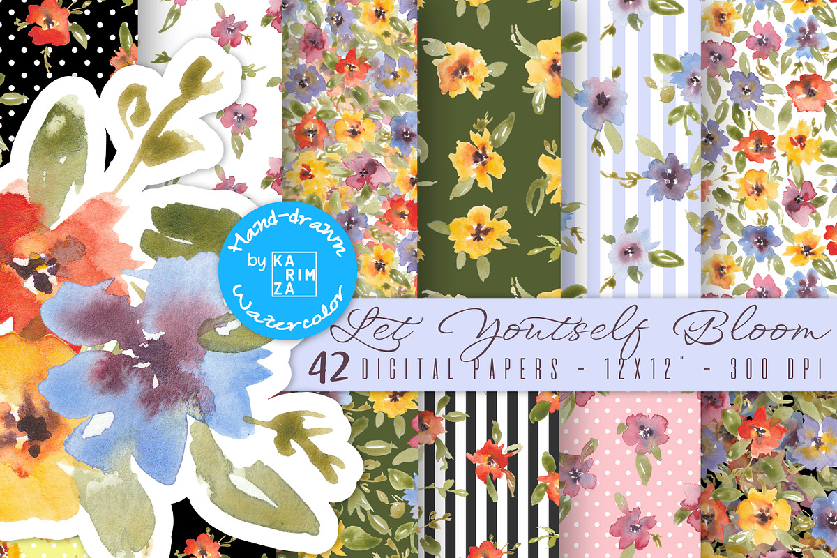 Watercolor flowers seamless pattern | Creative Market