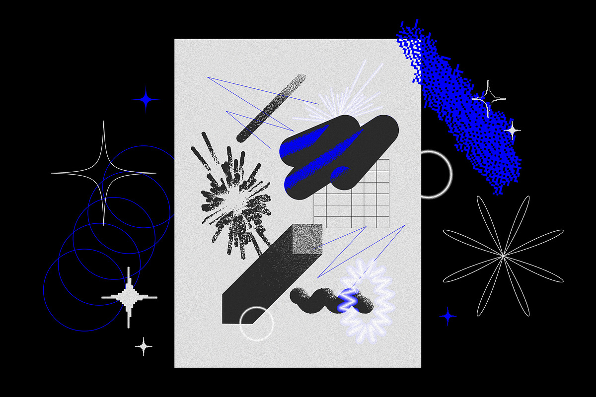 129 Vector Halftone Bitmap Shapes, a Background Graphic by softulka