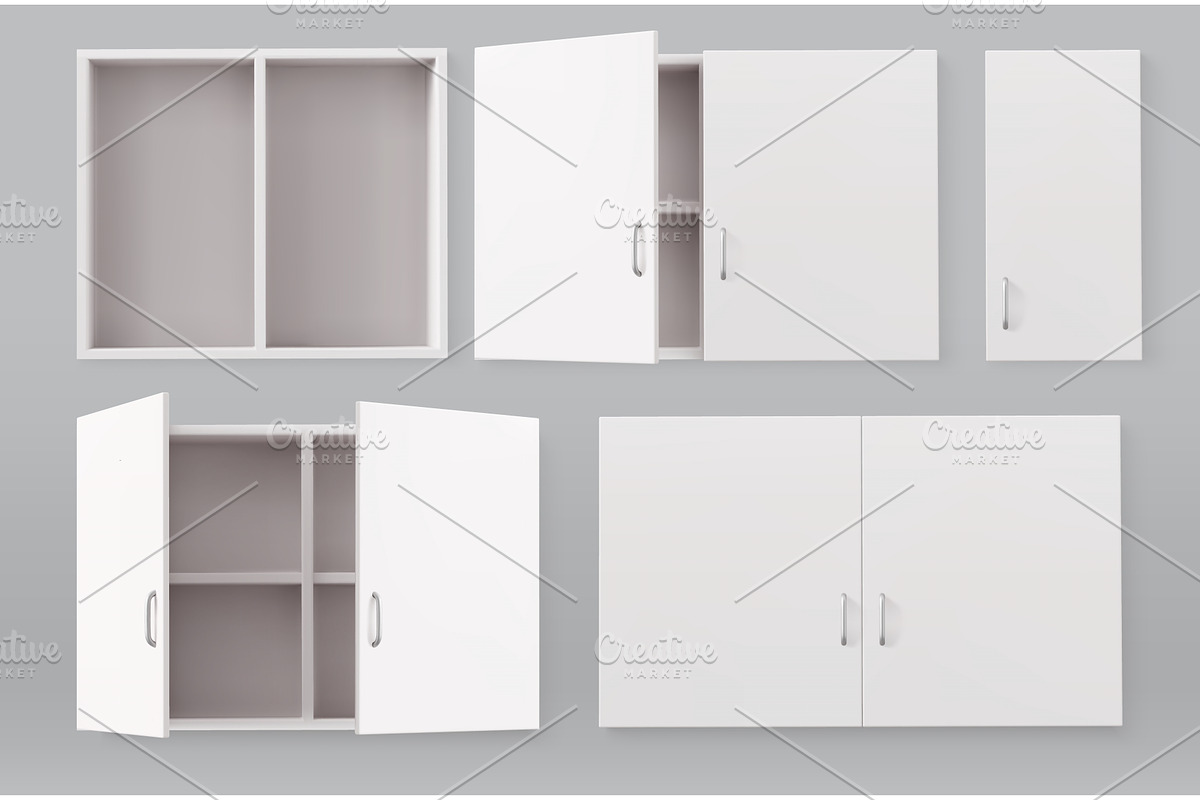 Kitchen cabinet 3d mockups set, an Object Illustration by art PVP - market