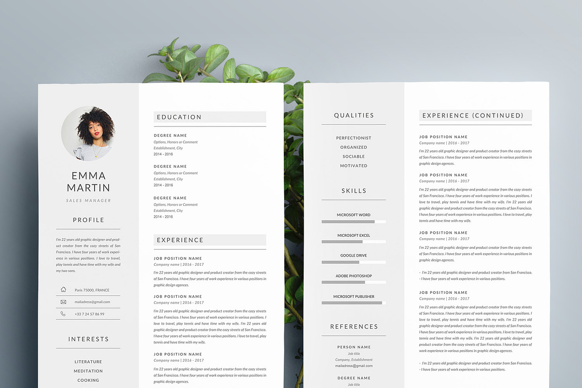 Resume Template EMMA A4, a Resume Template by Graace Studio