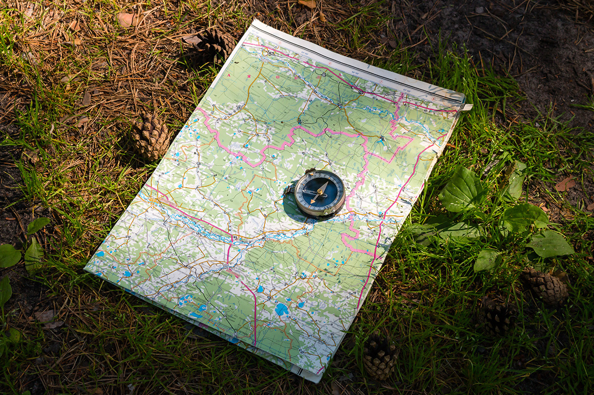 map and compass, a Nature Photo by itakdalee | Creative Market
