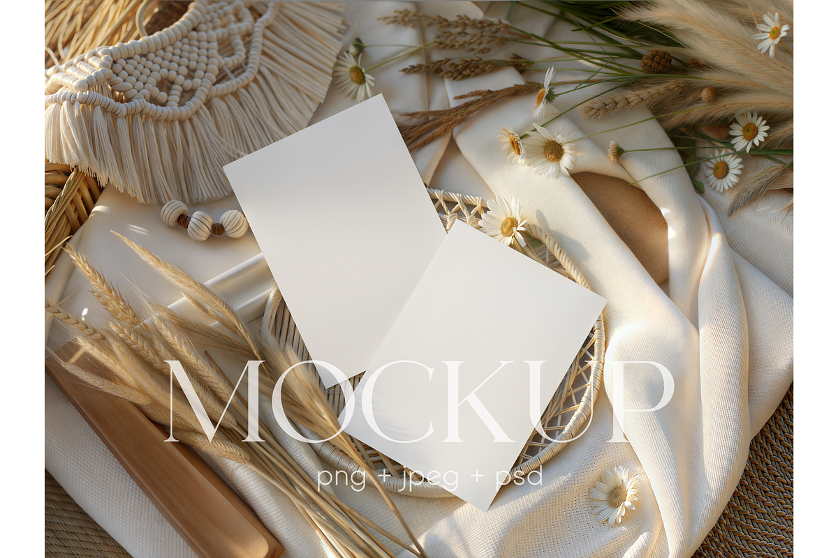 Boho Neutral Invitation Mockup, a Product Mockup by MockupWizard