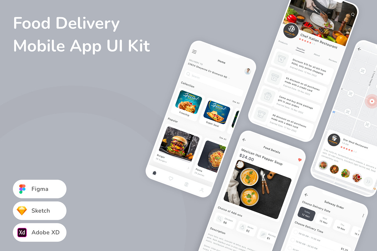 Food Delivery Mobile App UI Kit, an UI Kit Template by Betush