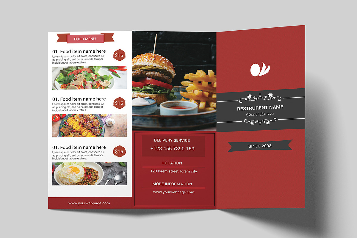 Restaurant Food Menu Brochure, a Brochure Template by Template Shop