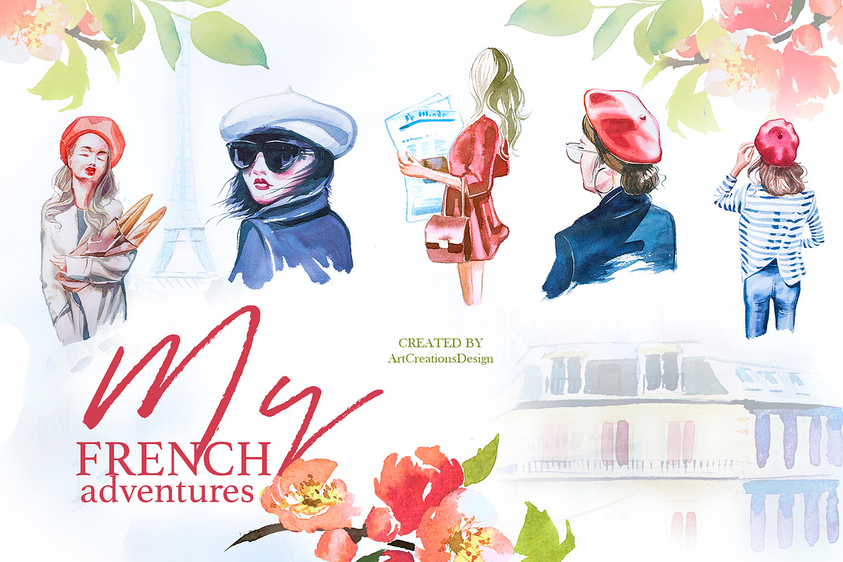 Watercolor French Adventures Clipart, a Person Illustration by ...
