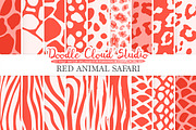 Red Animal Safari digital paper, a Pattern Graphic by Doodle Cloud Studio