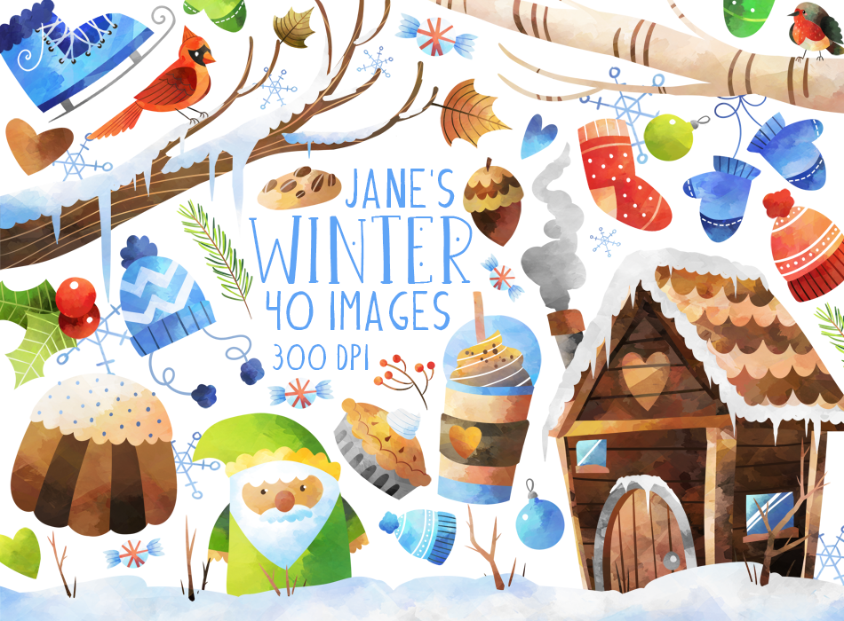 Watercolor Winter Clipart, an Illustration by DigitalArtsi