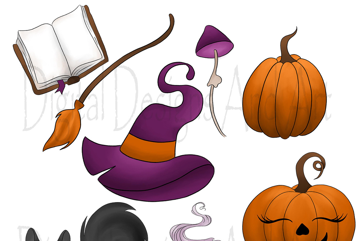 Halloween witches clipart, an Illustration by DarinaDigital