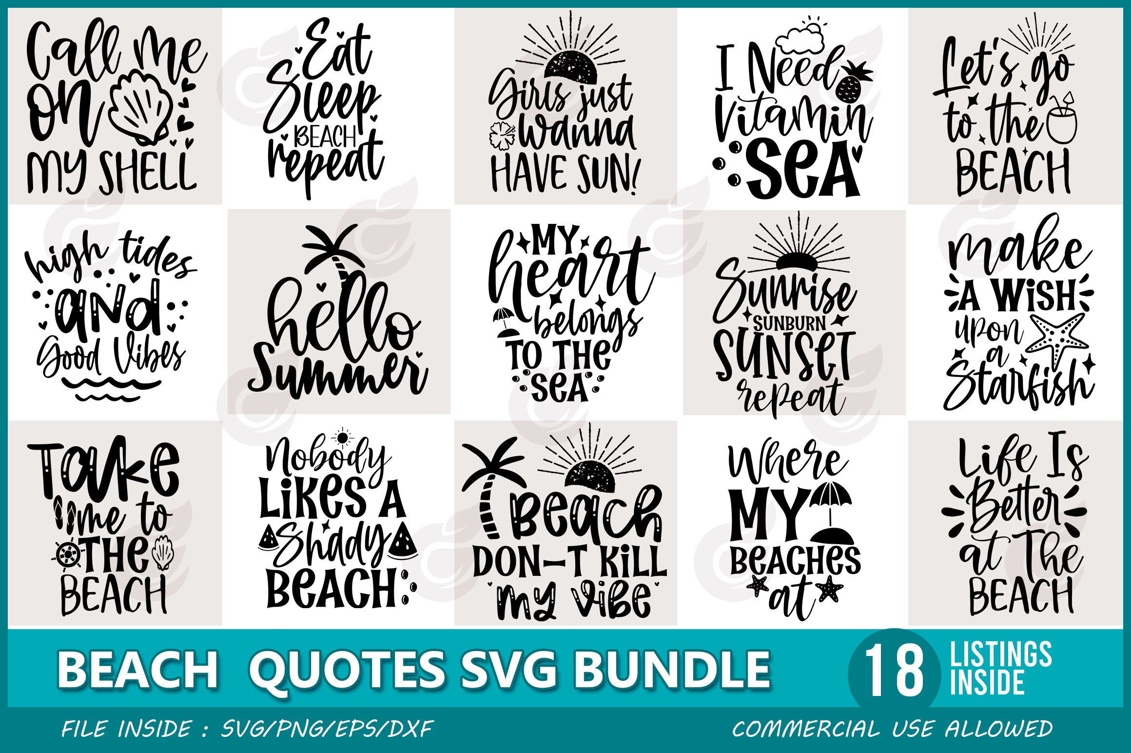 Beach Quotes SVG Bundle, an Illustration by CraftingStudio