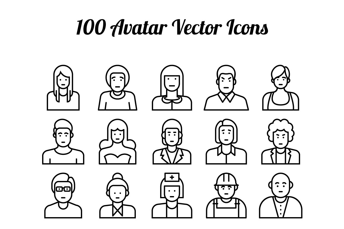 100 Avatar Line Icons, an Outline Icon by Prosymbols