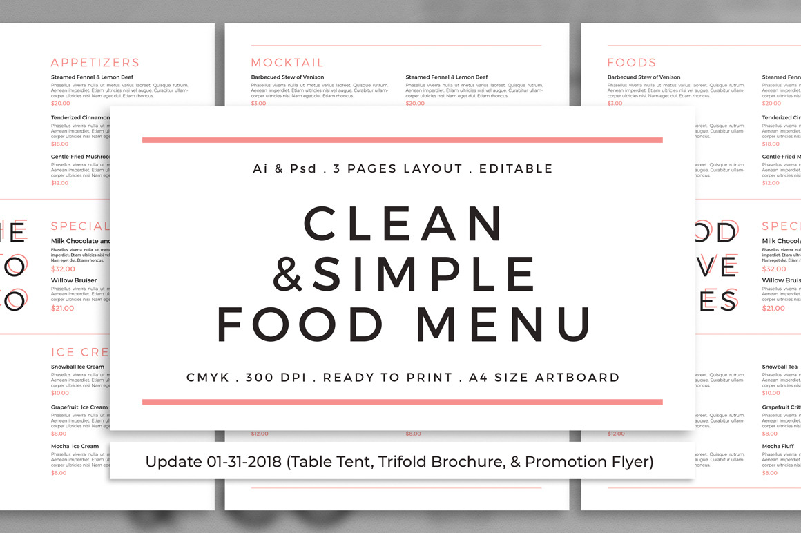 Clean & Simple Food Menu + Update, a Flyer Template by The Good Store