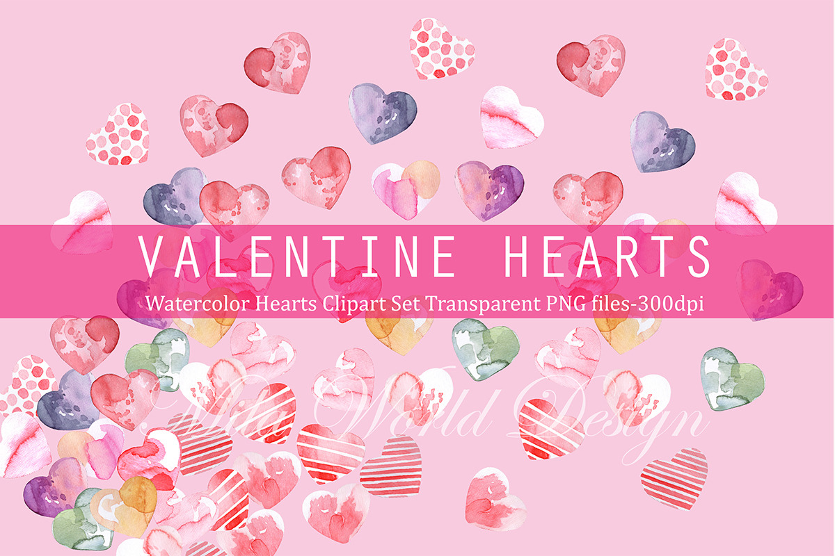 Watercolor Valentine Hearts Clipart, an Object Graphic by ...