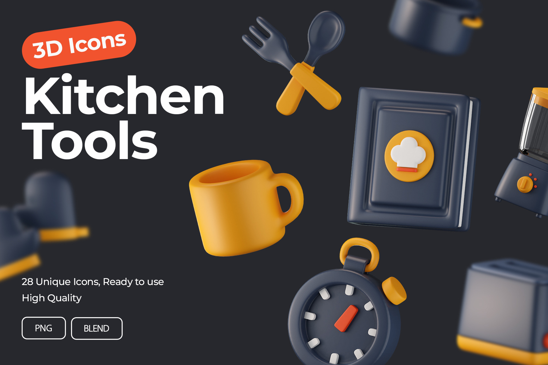 Kitchen Tools 3D Icons, an Object 3D Model by Ekata Studio