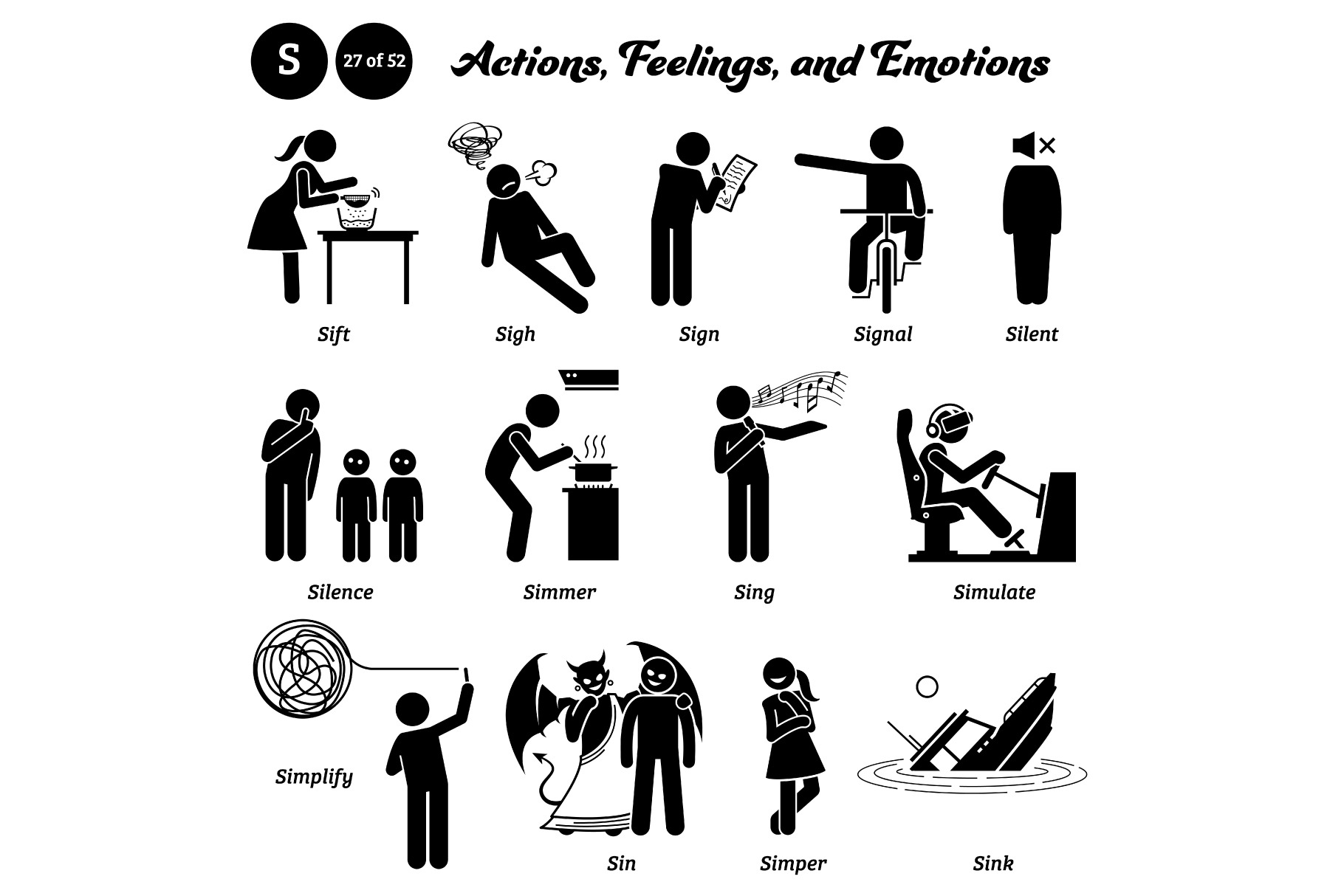 Stick Figure Action Verbs Alphabet S, a Person Illustration by Leremy ...