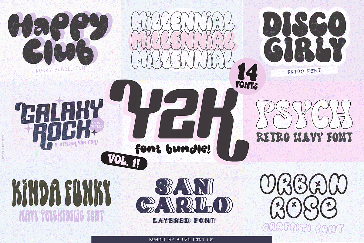 Y2K FONT BUNDLE-Stylish Retro Fonts, a Sans Serif Font by Blush Font Co.