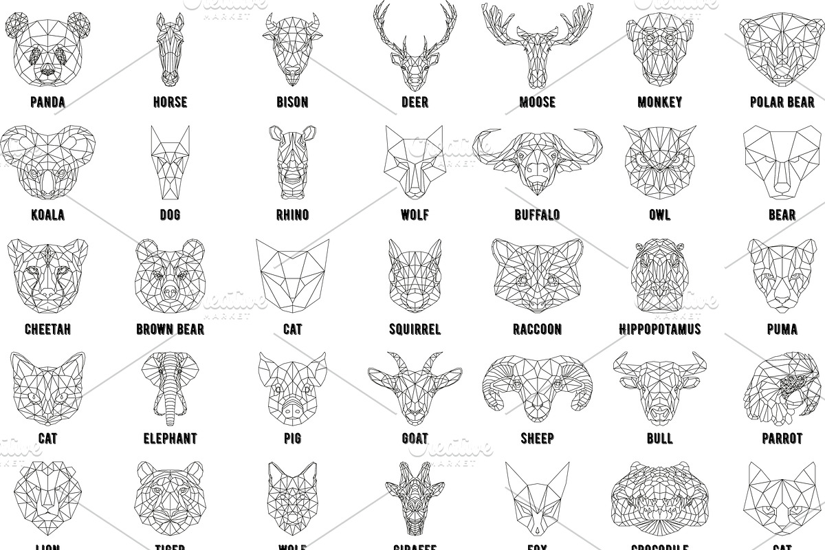 Geometric Animal Set | Creative Market