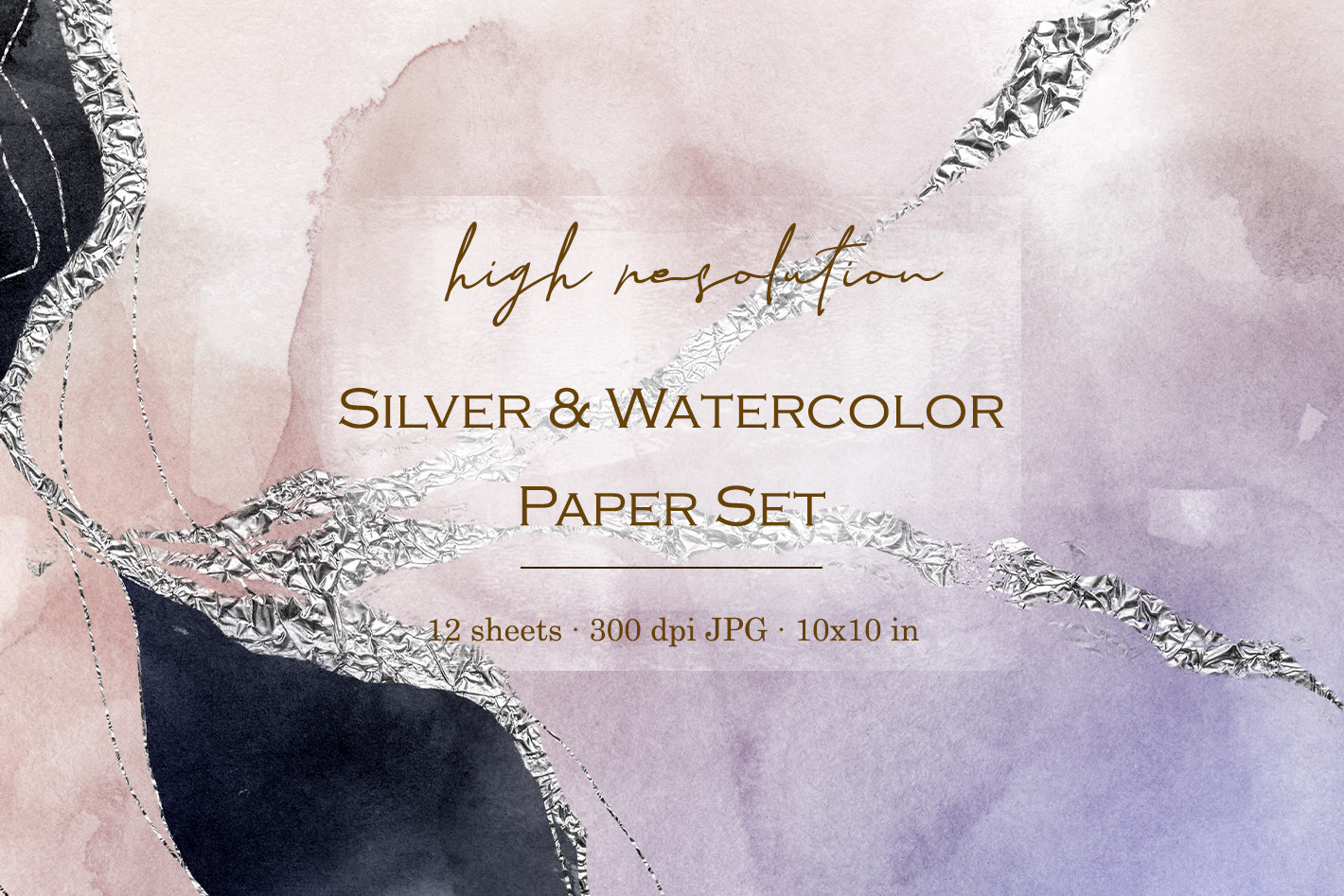 Silver and watercolor digital papers, a Texture Graphic by PixelJungle
