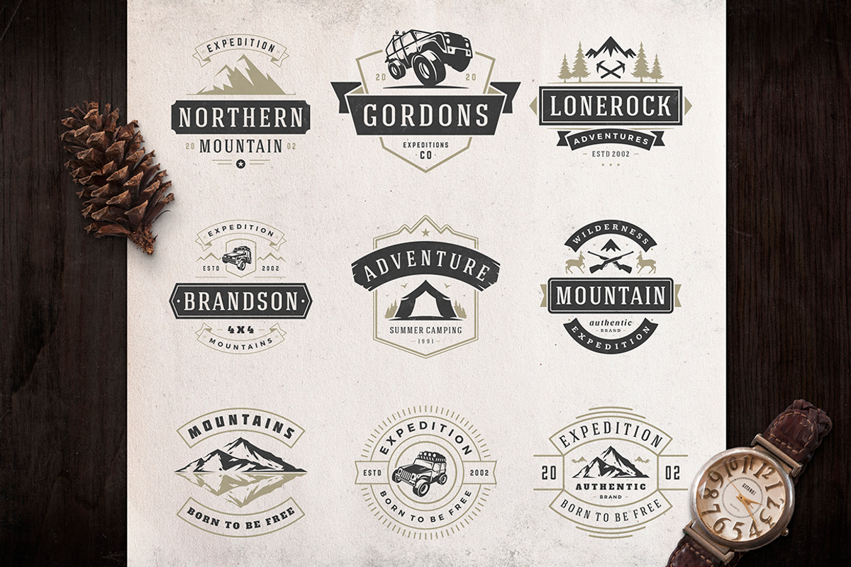 50 Outdoor logos and badges, a Branding & Logo Template by Vasya Kobelev