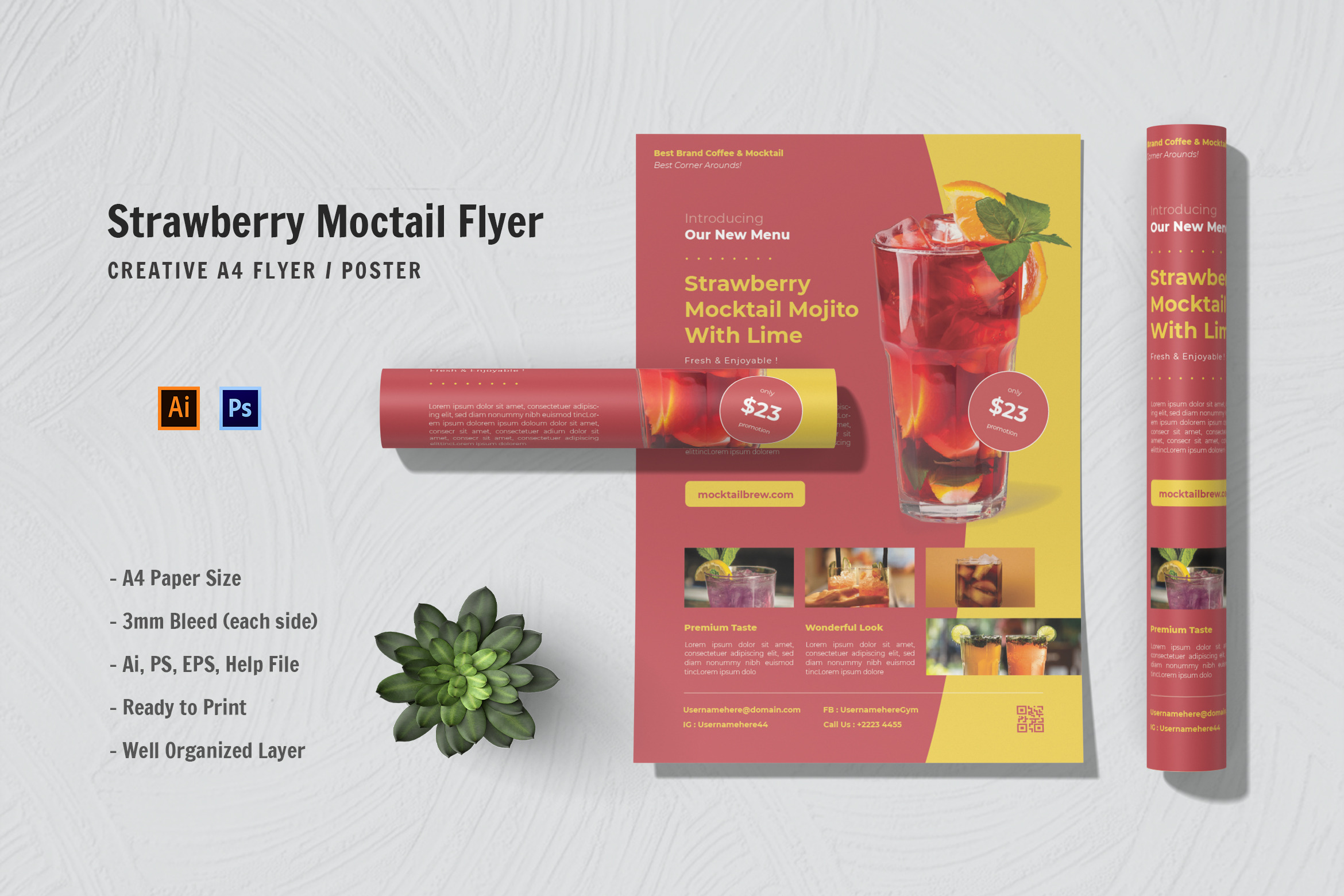 Strawberry Mocktail Flyer, a Flyer Template by AQR Studio | Creative Market