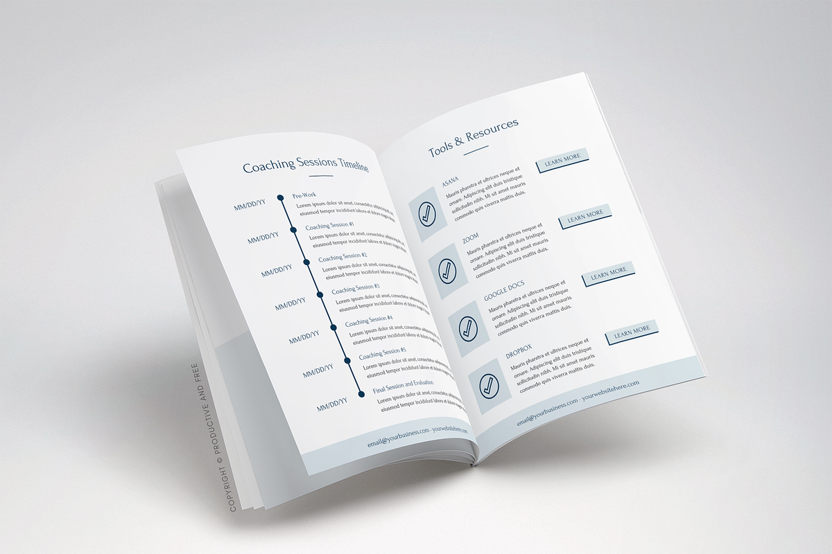 Coaching Client Welcome Packet, a Magazine Template by ProductiveandFree