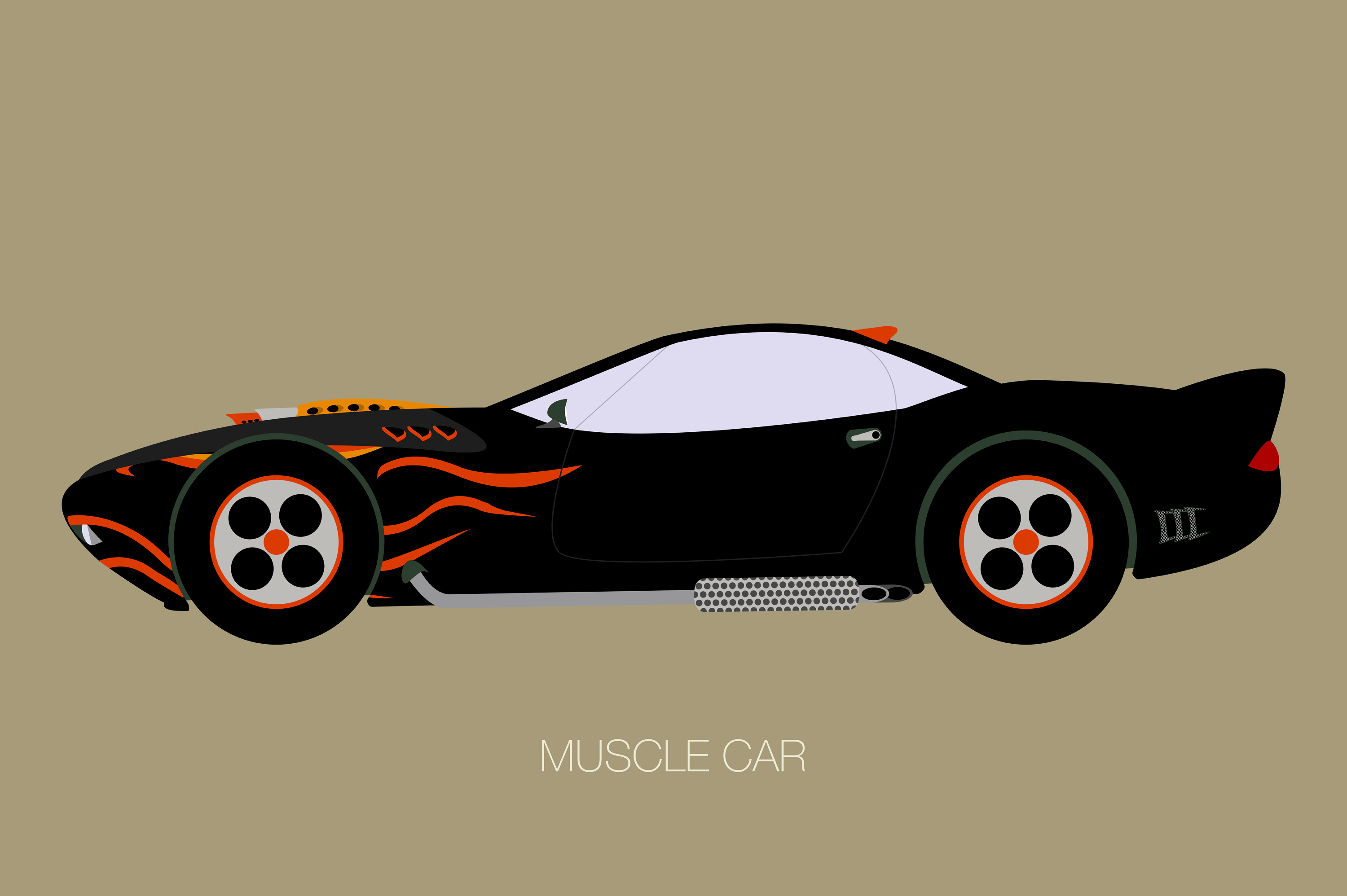 side view custom muscle car | Illustrations ~ Creative Market