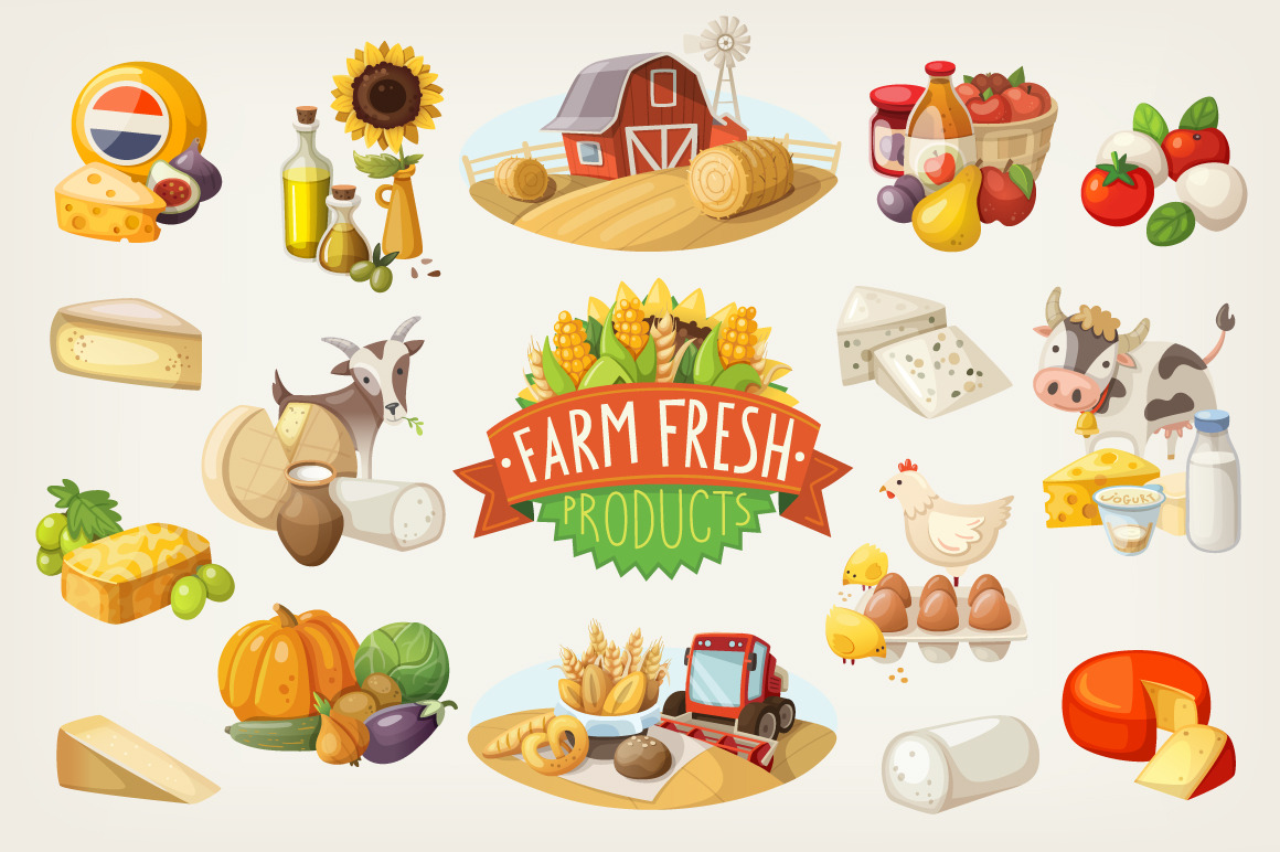 Organic products from farm, a Food Illustration by Moonery's | Creative ...