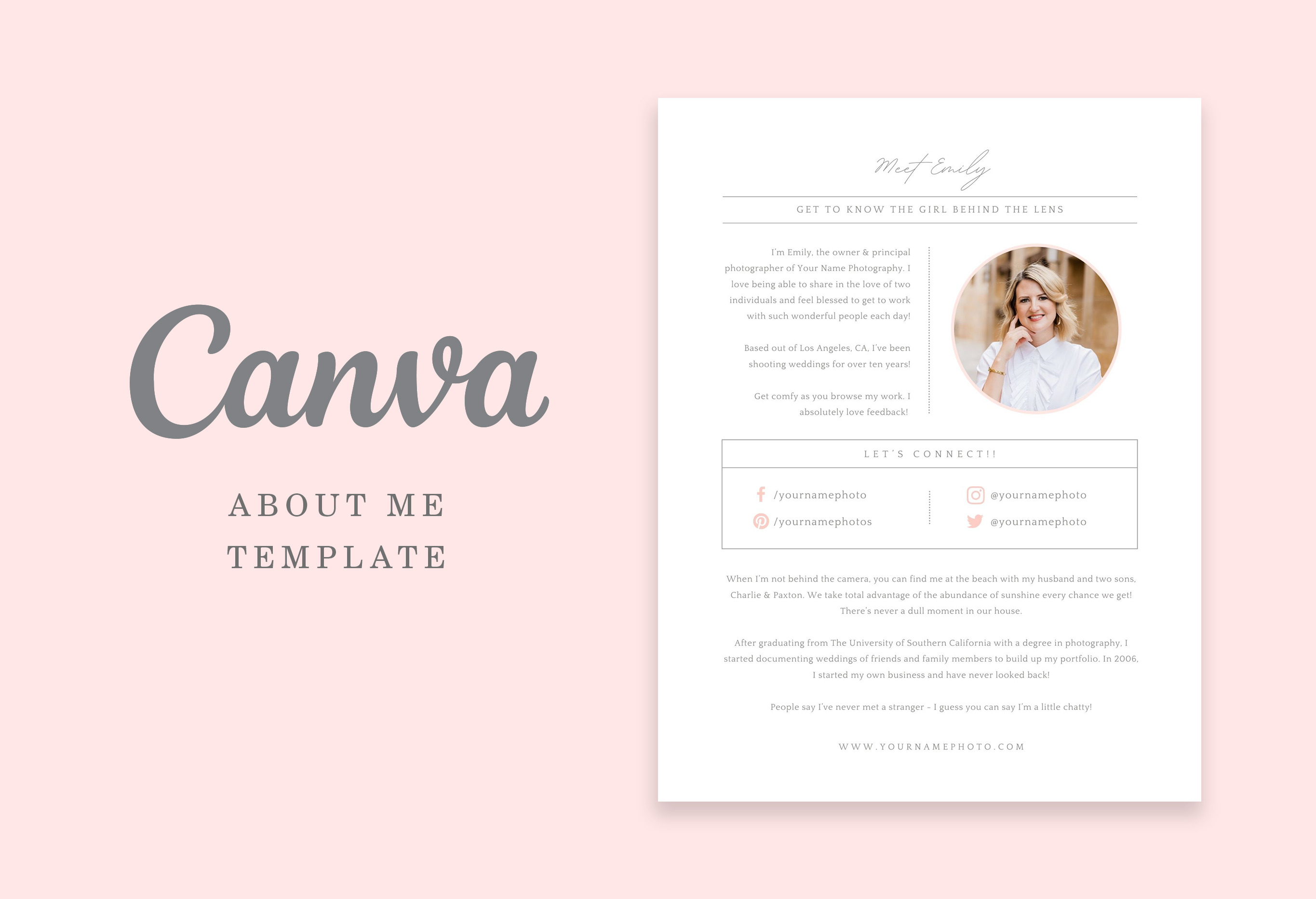 Canva Photographer About Me Page, a Flyer Template by roselindoco