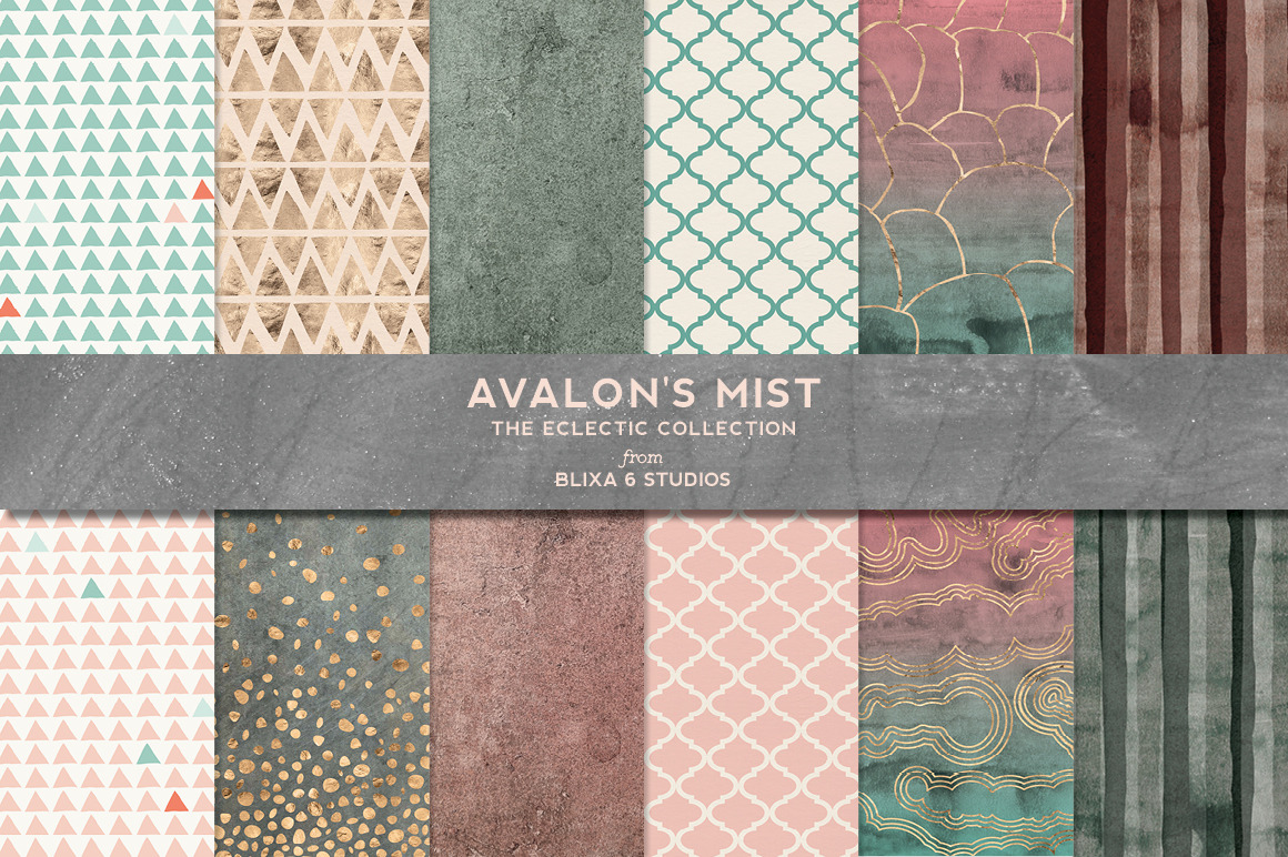 Avalon's Mist Rose Gold & Watercolor, a Pattern Graphic by Blixa 6 Studios