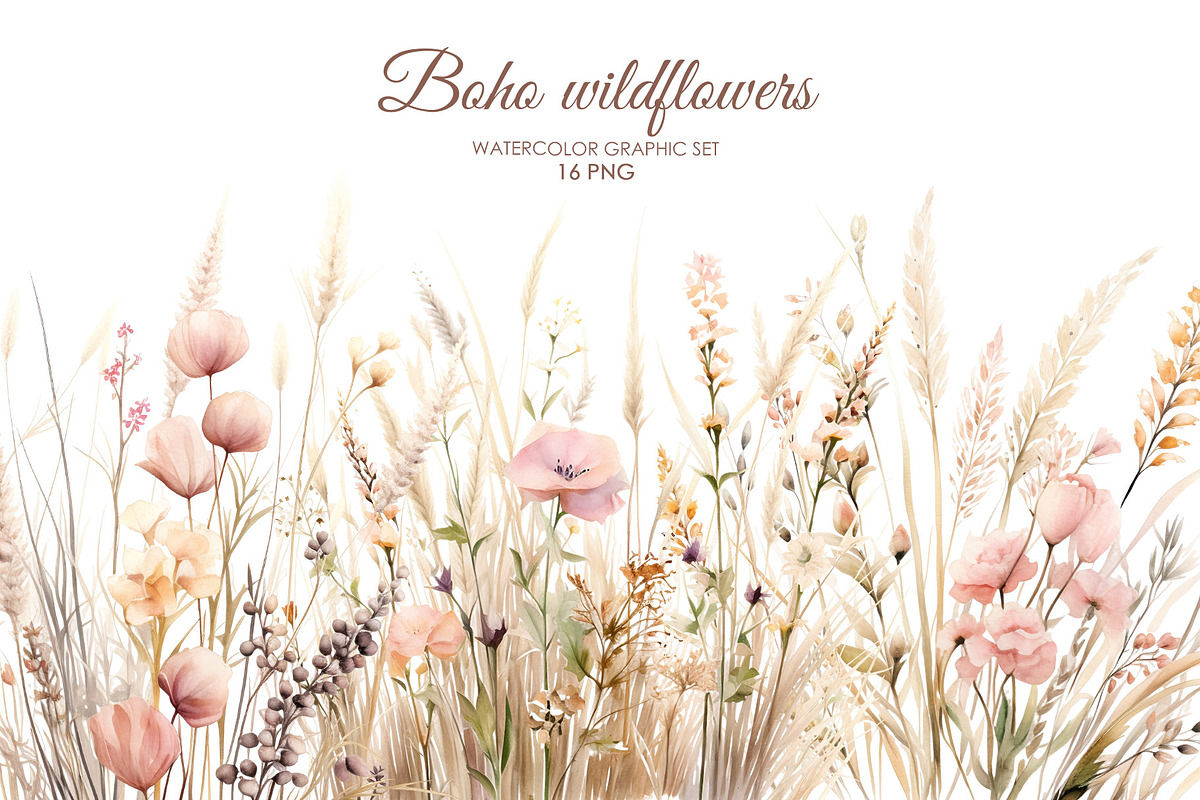 Watercolor Boho Wild Flowers clipart