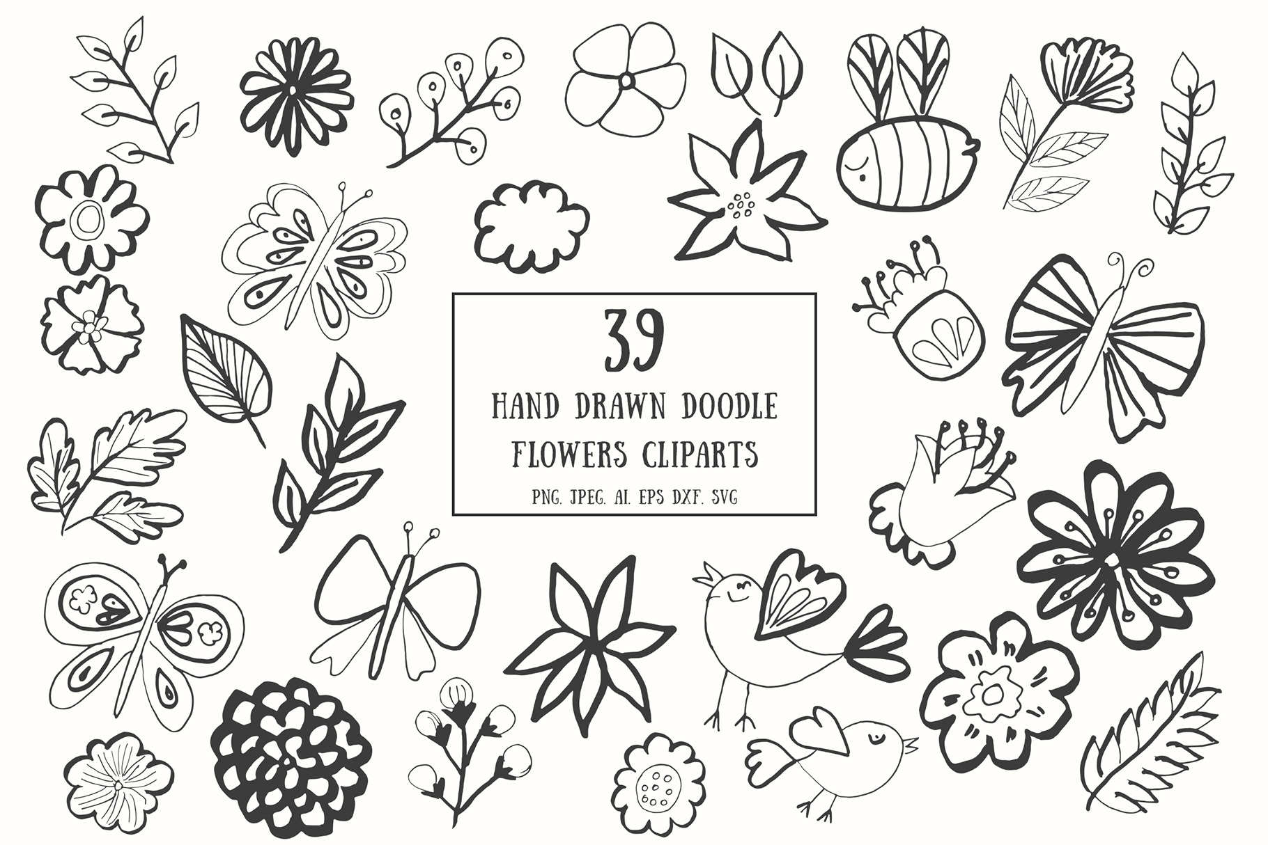 35+ Handdrawn Doodle Flowers Clipart, a Decorative Illustration by ...