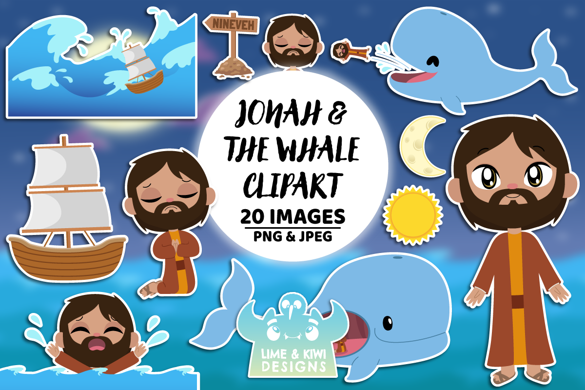 Jonah and the Whale Clipart, a Person Illustration by Lime & Kiwi Designs