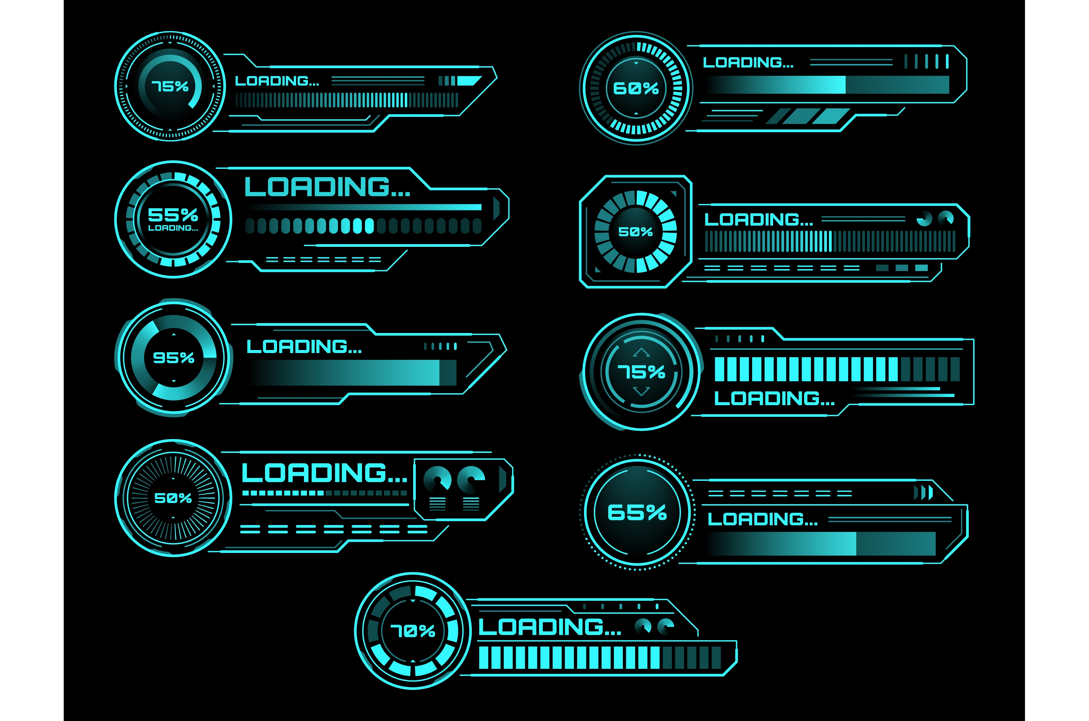 HUD loading process status bars, a Technology Illustration by Vector ...