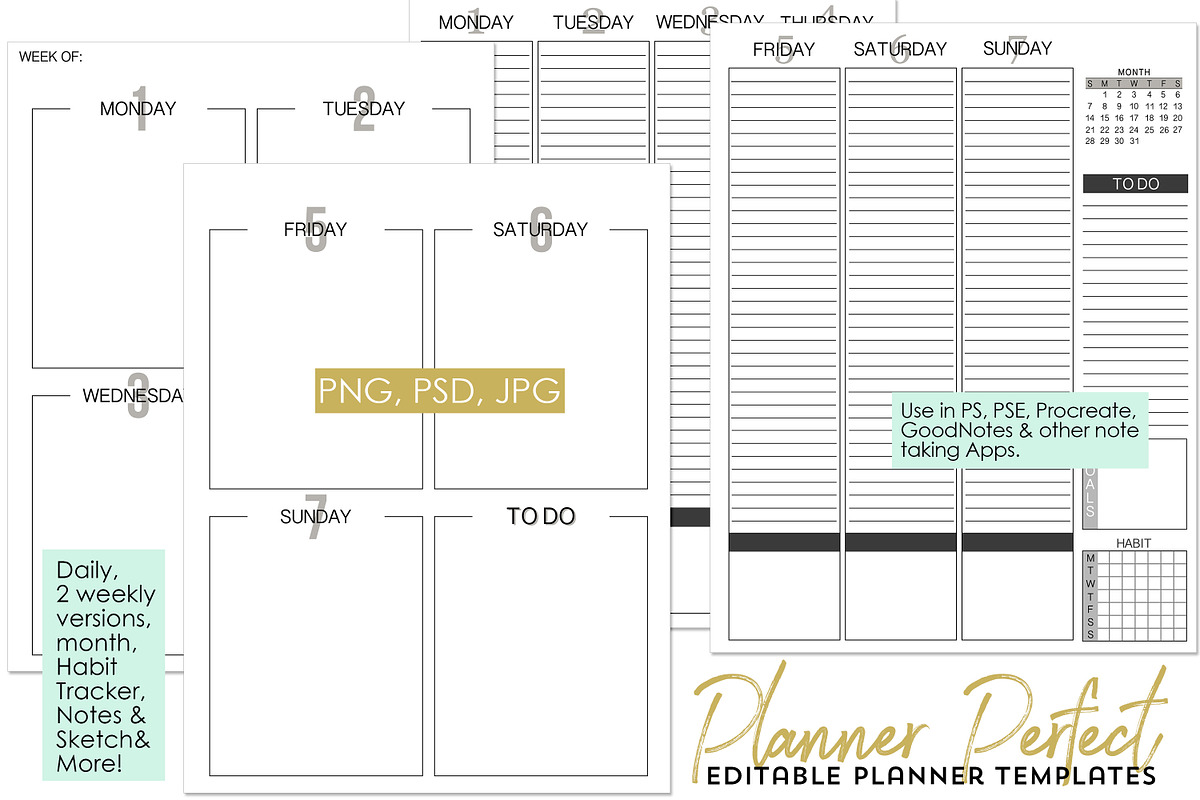 Editable Planner Perfect Templates, a Stationery Template by Studio Kitsch