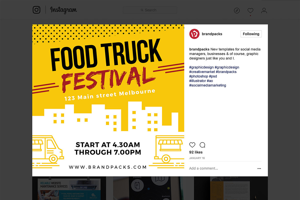 Food Truck Social Media Templates, a Social Media Template by BrandPacks