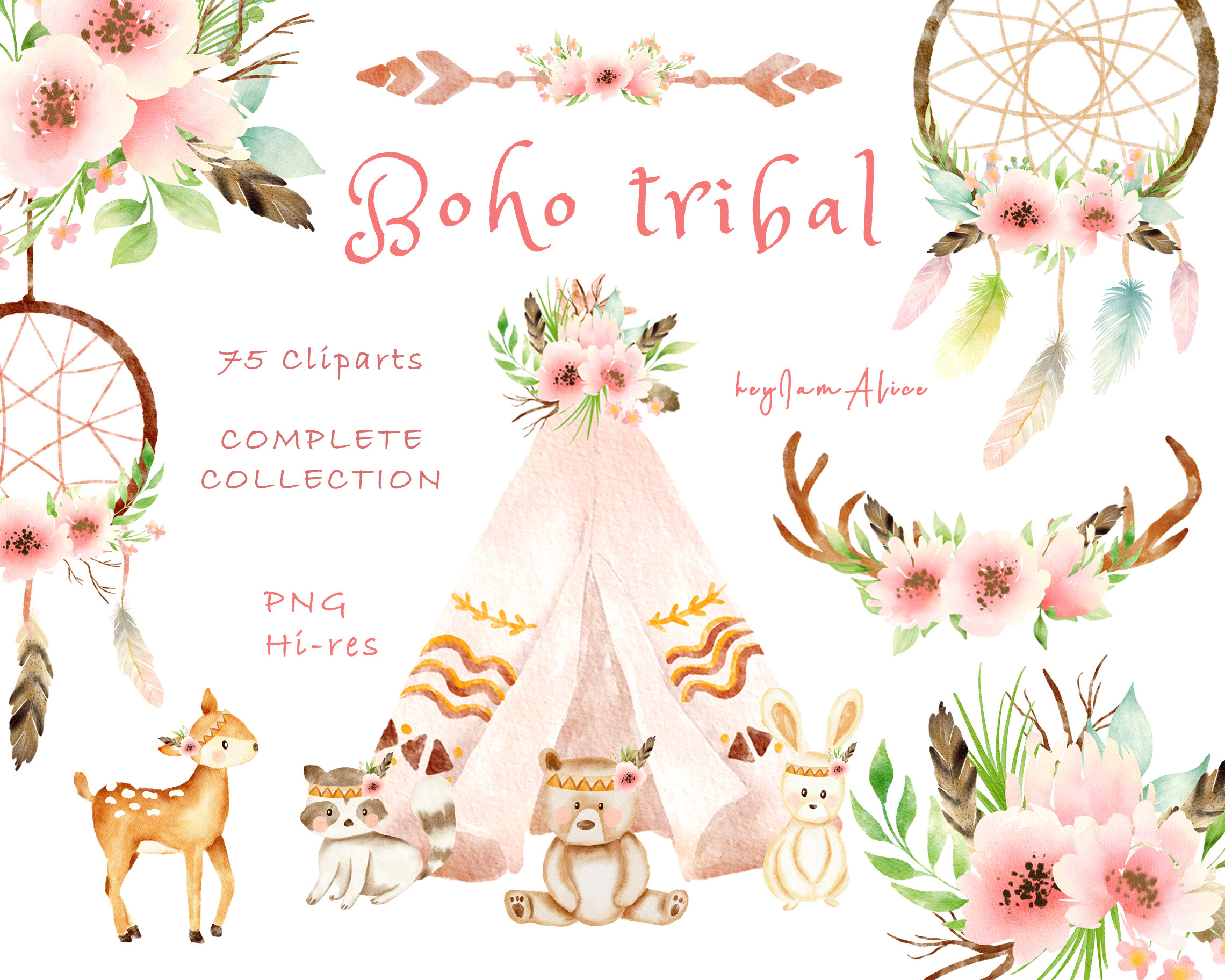 Boho tribal animal clipart