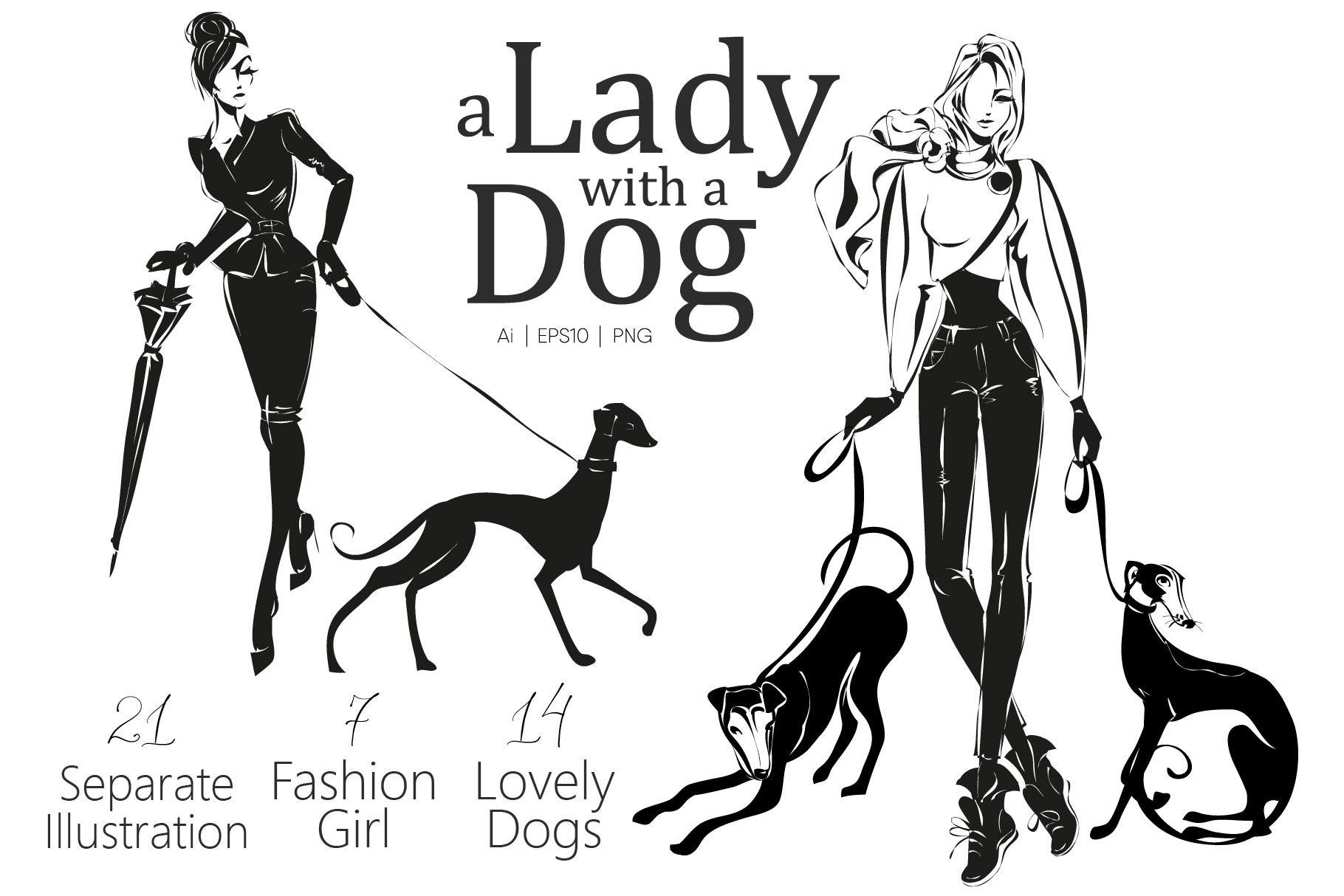 Lady and her Dog. B&W Illustrations, a Graphic by Pink_Illustration ...