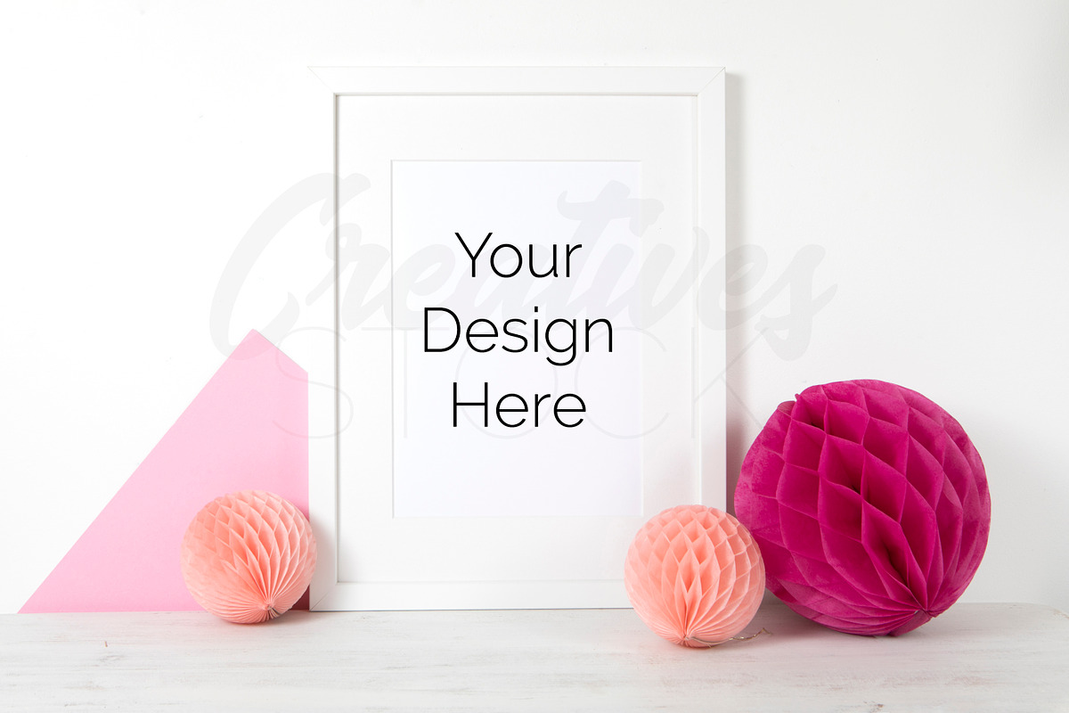 Pink A4 Frame Mock Up - PSD/JPEG, a Print Template by Creatives STOCK