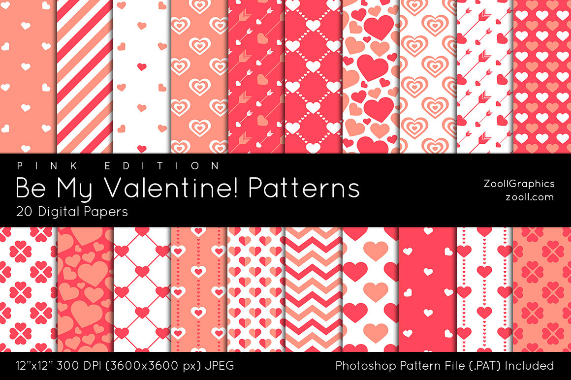 Be My Valentine Pink Digital Papers, a Pattern Graphic by ZoollGraphics