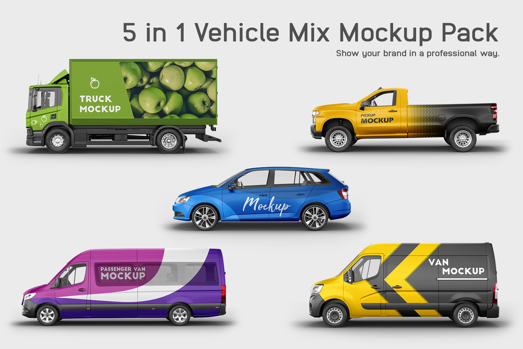 Vehicle Mix Mockup Pack 5 in 1 Vol.2, an Advertising Mockup by Mockupix